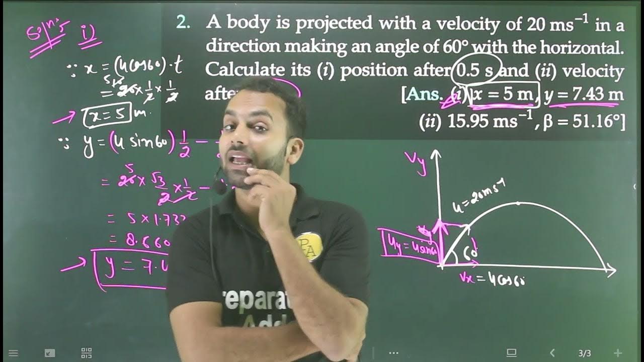 Pfp-2 projectile motion : a body is projected with a velocity of 20m/s in a direction making an ...