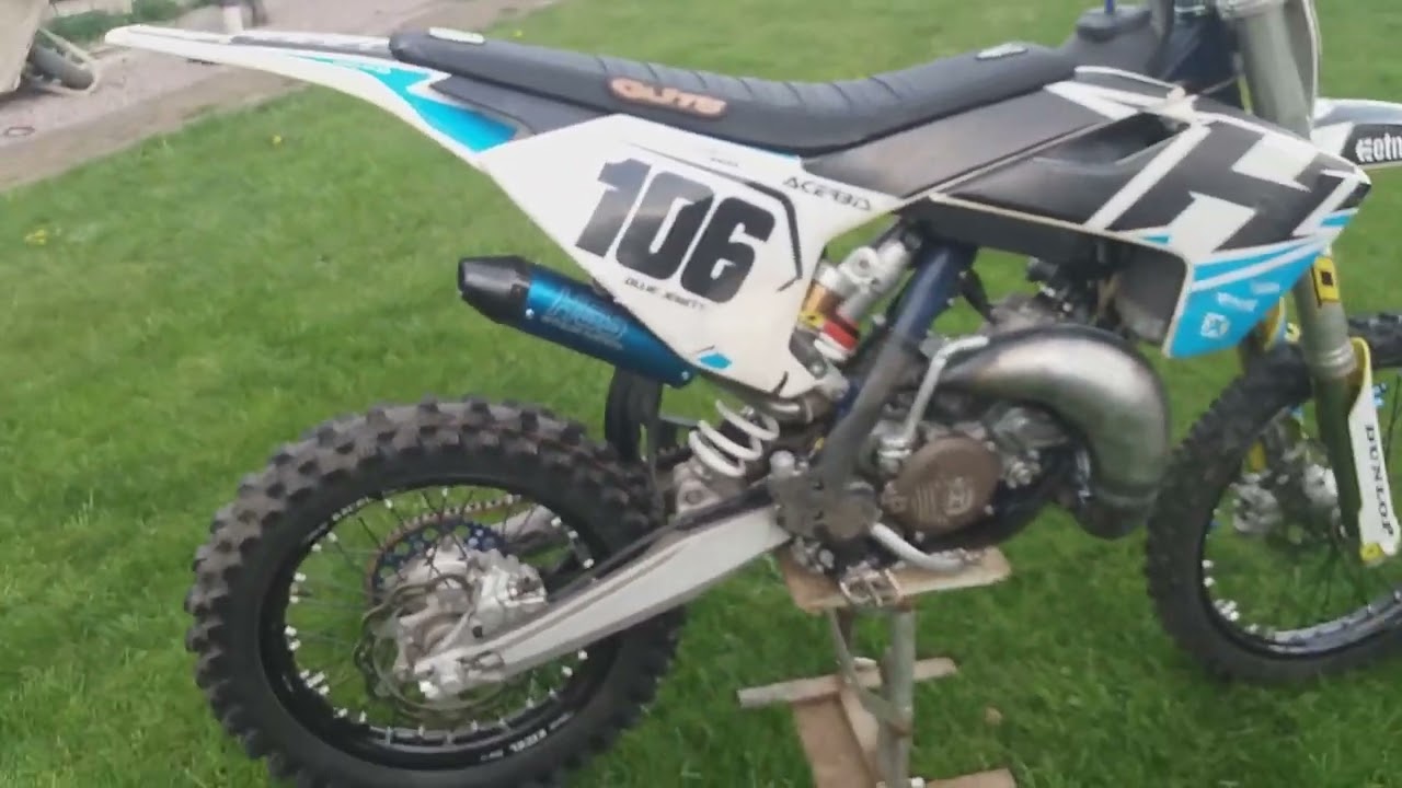 Husqvarna tc 85 full hgs exhaust carbon tip 105cc big bore - YouTube