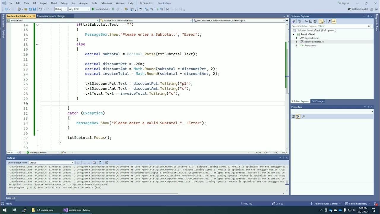 Murach C# Exercise 7-1 Enhance the Invoice Total app - YouTube