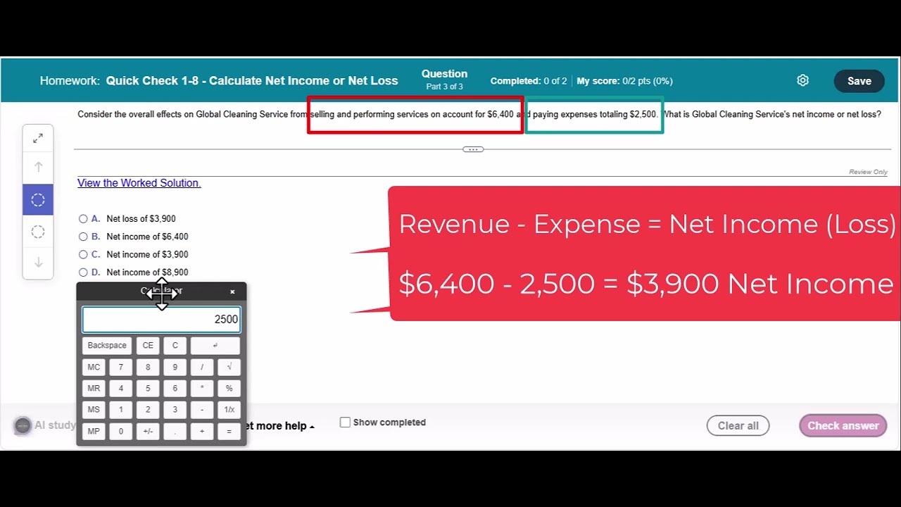 Quick Check 1-8 - Calculate Net Income or Net Loss, 14th Edition - YouTube