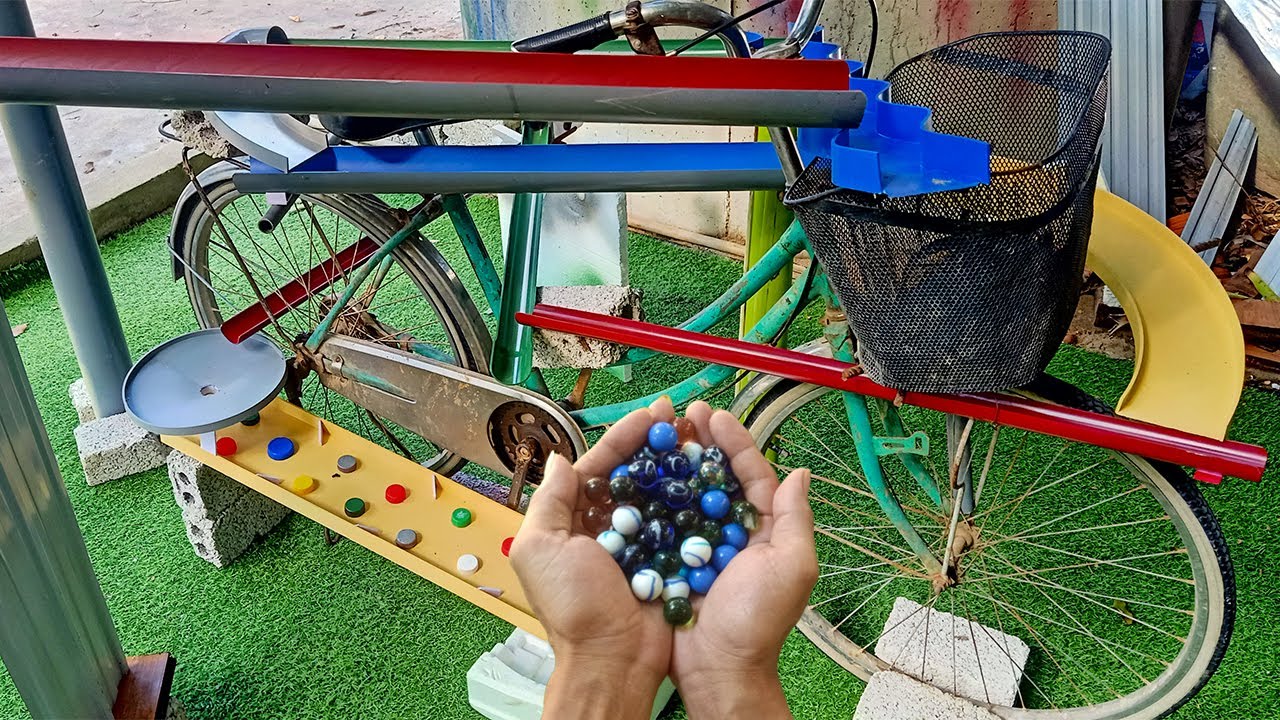 Marble Run ☆ Race track around exotic bike - YouTube