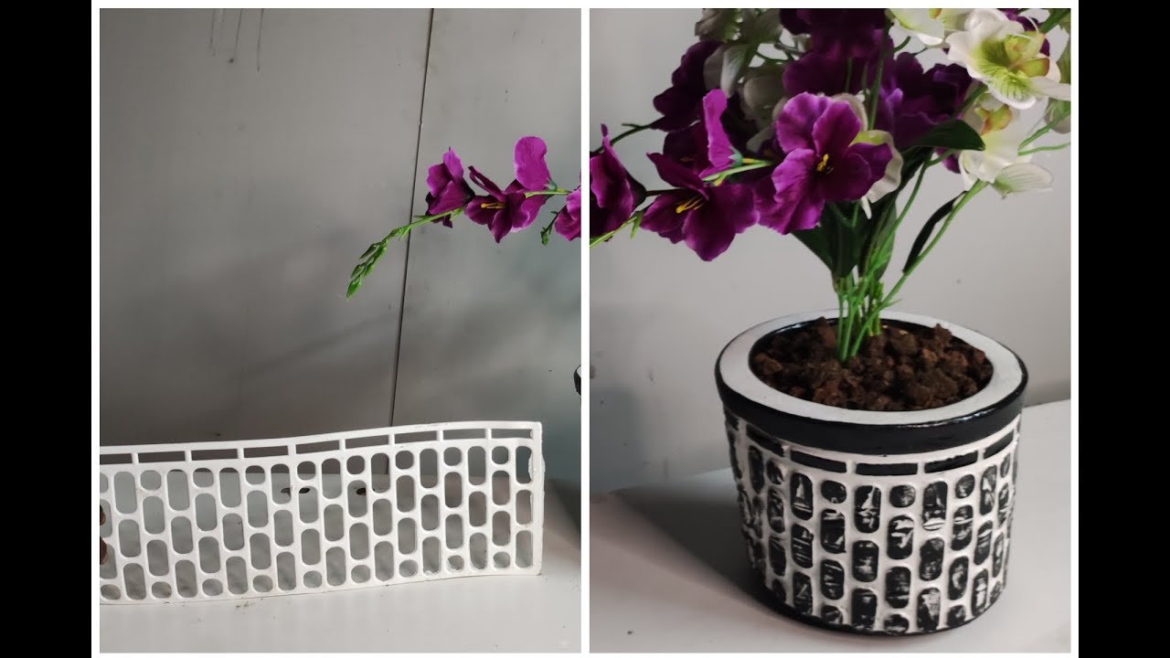 DIY Beautiful Simple Black & white Cement Flower Pot - YouTube