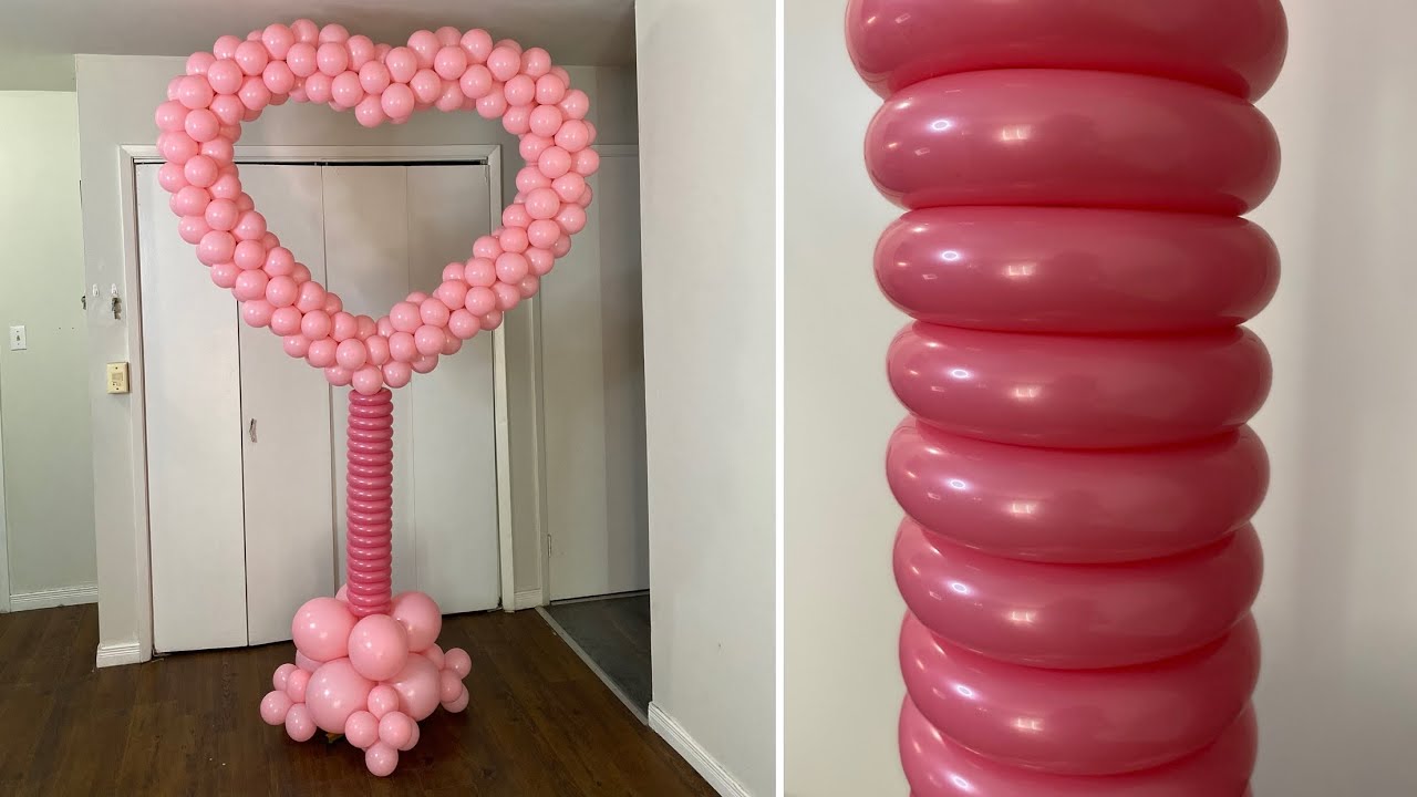 How To Make Pink Heart Balloon Column - YouTube