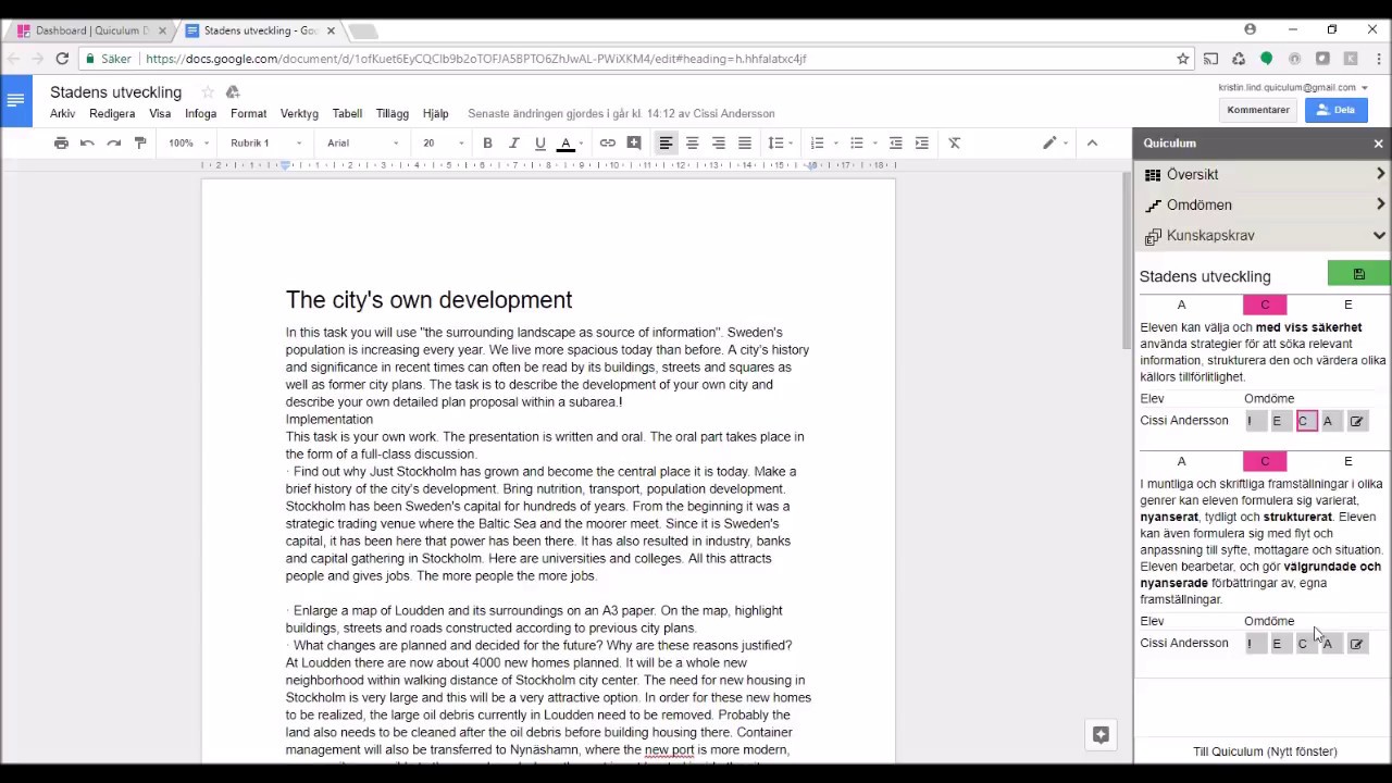 Lärare gör bedömning i Google Classroom med Quiculum - YouTube
