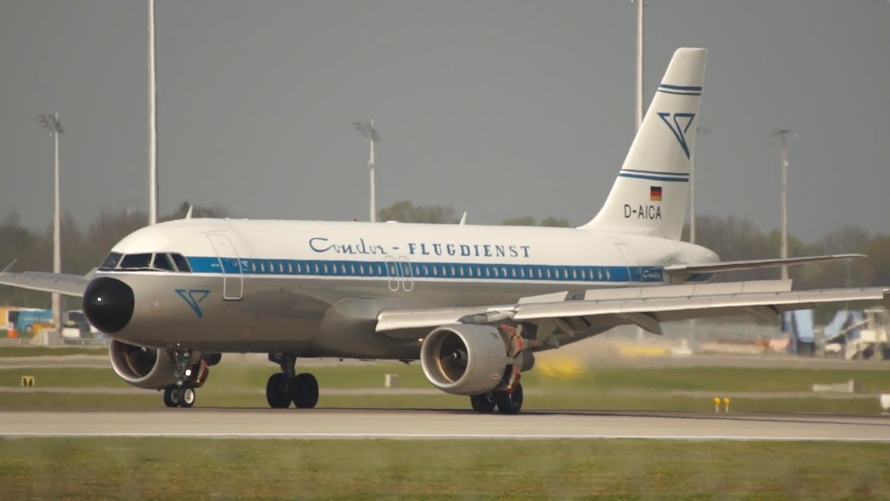 Condor Airbus A320-212 Retro Livery D-AICA Flight DE1401 ACE-MUC ...