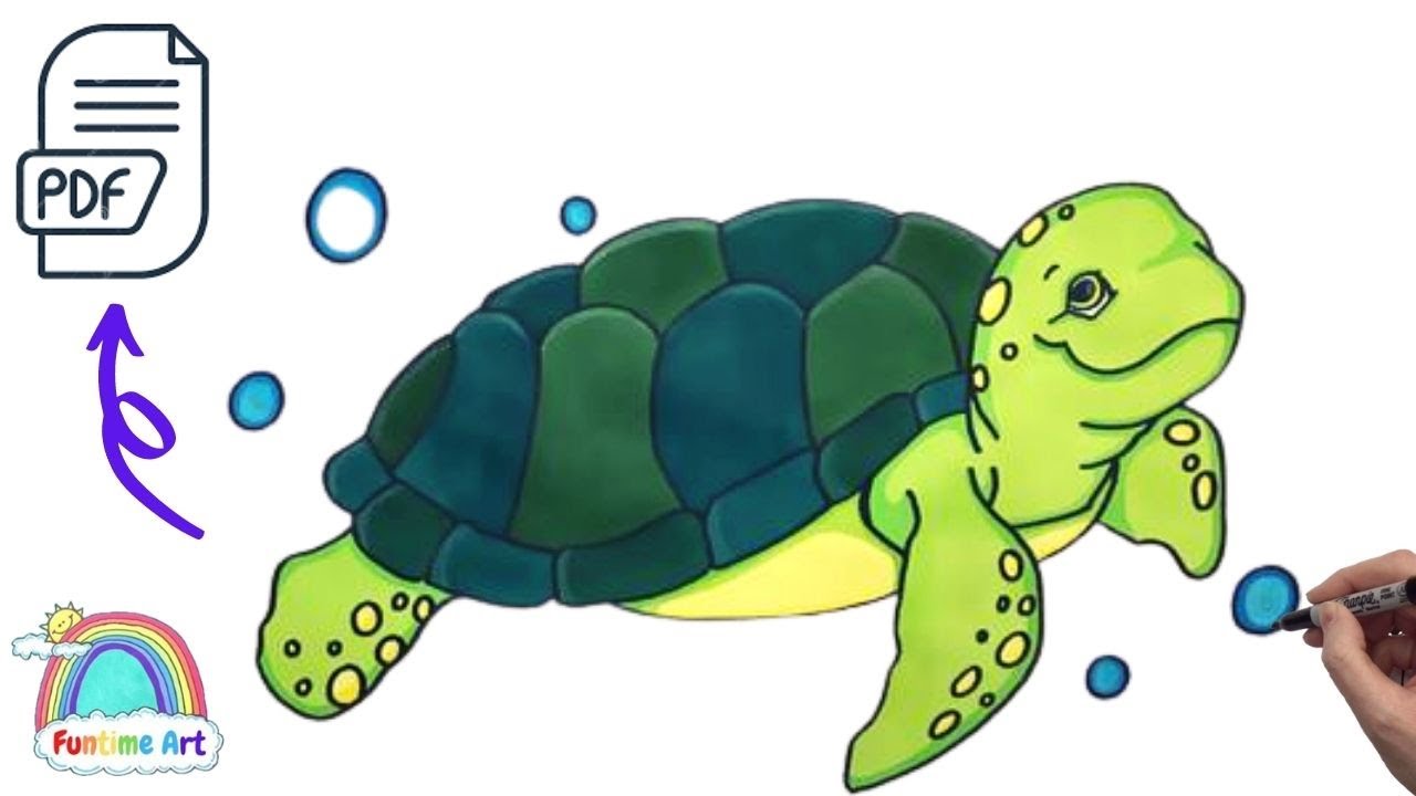 How to draw a turtle step by step | Funtime Art - YouTube