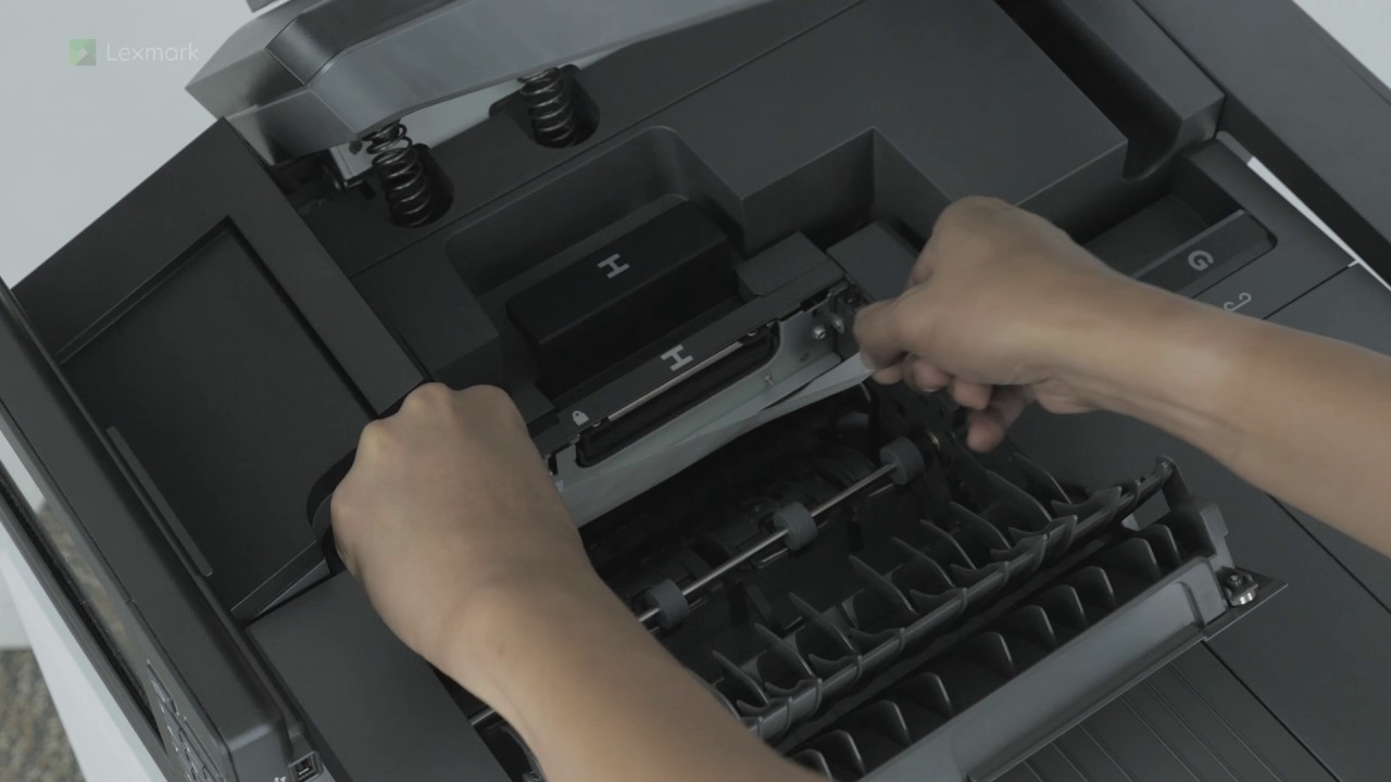 CX820/CX825/CX860 Series—Clearing paper jam in the finisher bin and ...