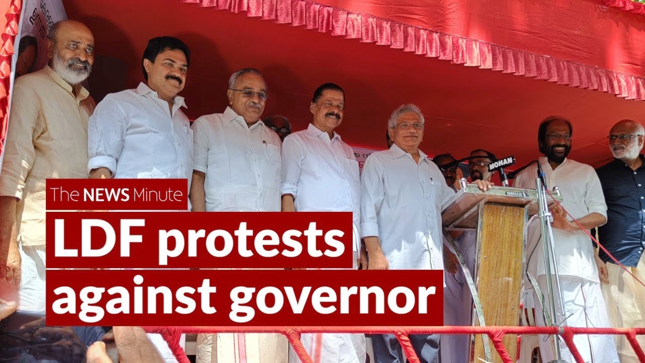 Kerala LDF, DMK protests against Governor Arif Mohammed Khan - YouTube