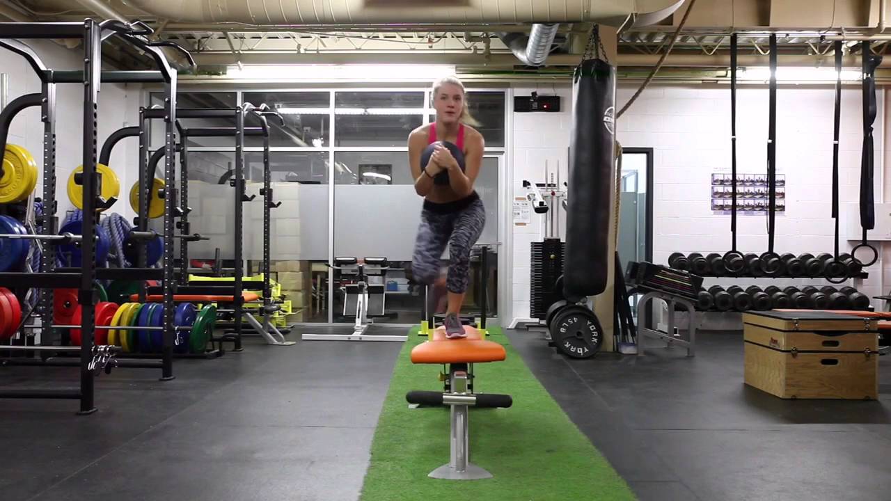 Medicine Ball Bench Leg Drops - YouTube