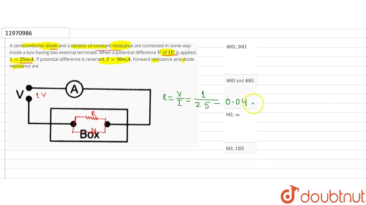 A semiconductor diode and a resistor of constant resistance are ...