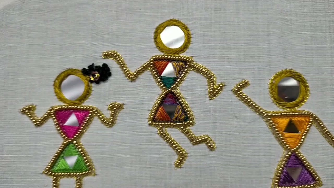 Aari mirror folk art / Warli art designs in mirror work - YouTube