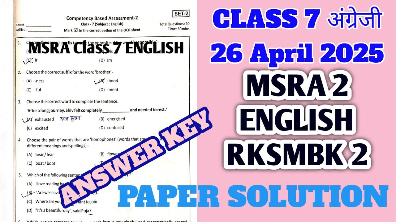 CLASS 7 English MSRA 2 COMPETENCY BASED ASSESSMENT 2 RKSMBK PAPER ...