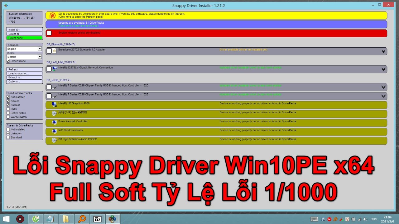 Cách Fix Lỗi Chạy Snappy Driver Trên Những Bản Win10PE Full Soft Hiếm ...