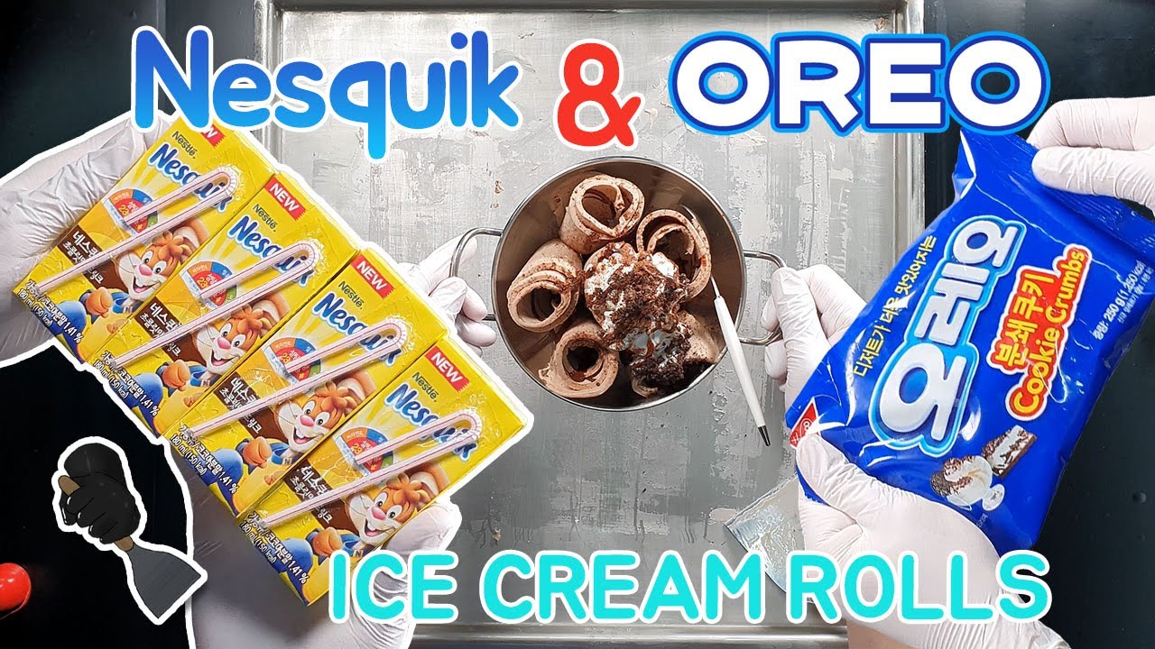 Nesquik Ice Cream Rolls Chocolate Milk & OREO - ASMR - YouTube