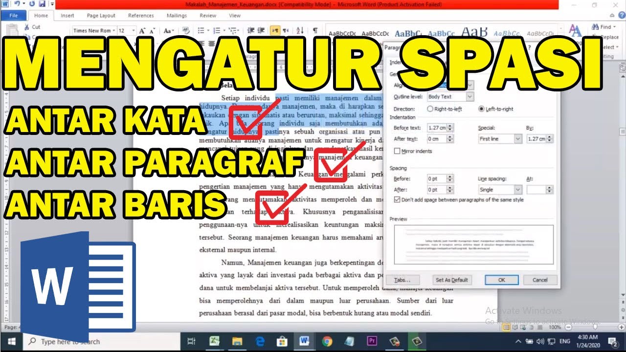 Cara Mengatur Jarak Spasi Antar Kata, Paragraf, Huruf Di Microsoft Word ...