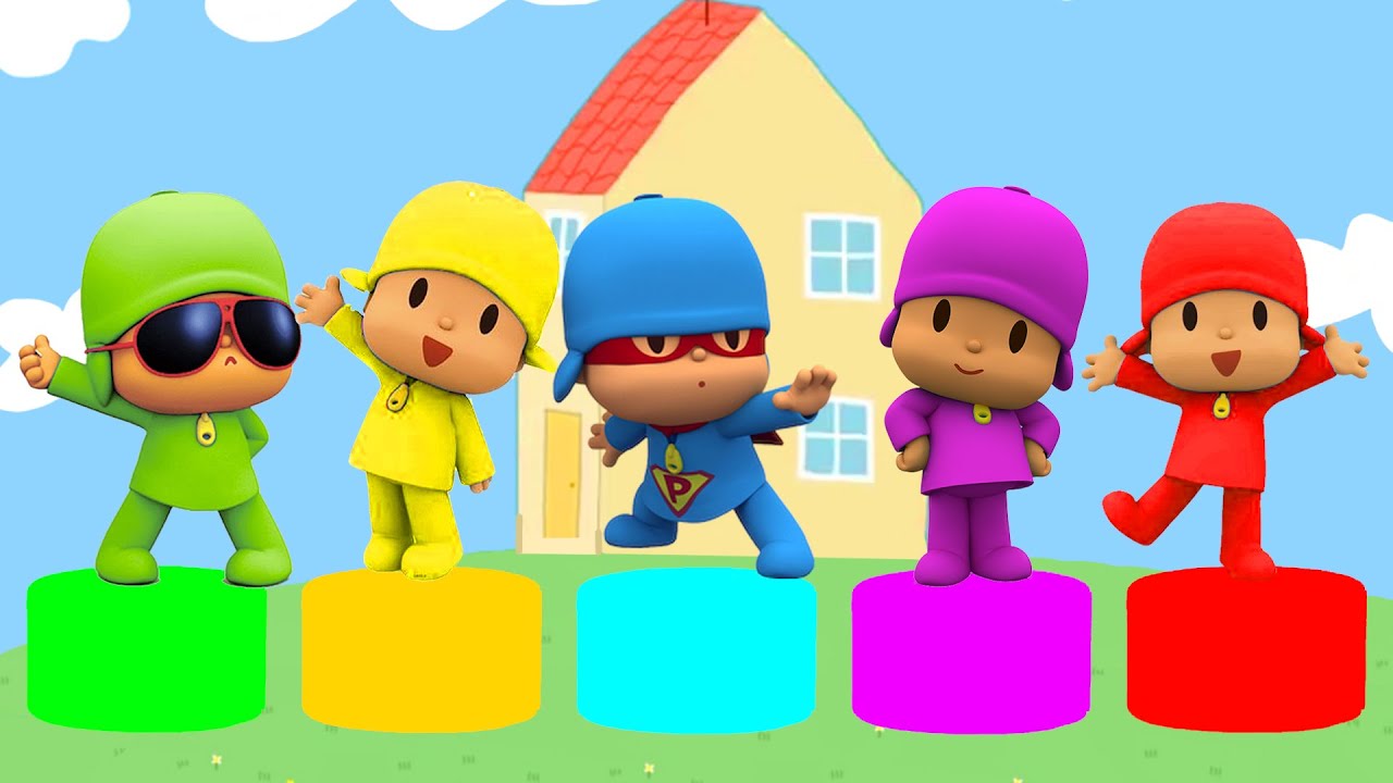 Five Little Rainbow Pocoyo Jumping on the bed Song - YouTube