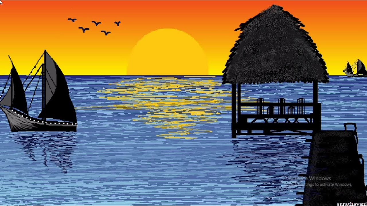 How to draw wonderful beach house in computer / Ms paint art tutorial ...