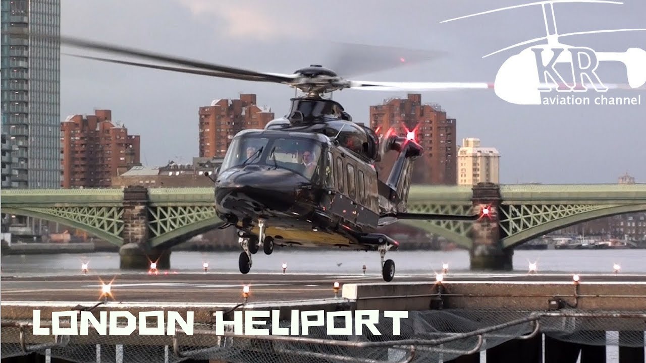 VIP AW139 landing, startup and take off at London Heliport - YouTube