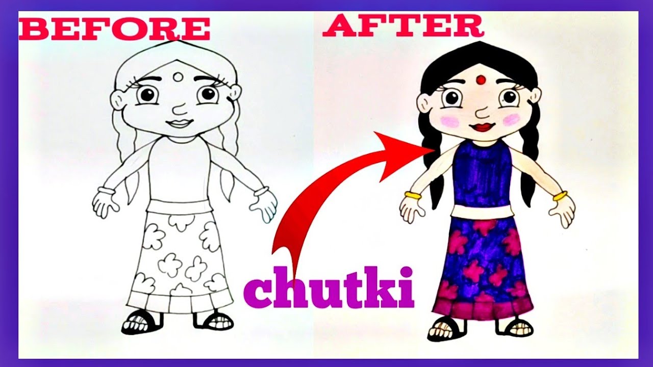 How to make chutki drawing simple & easy drawing step for kids😍😍 - YouTube
