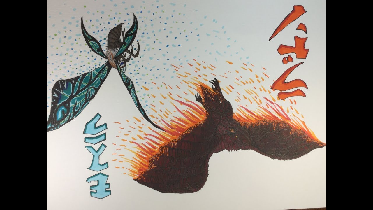 Lets Draw Mothra vs Rodan - YouTube