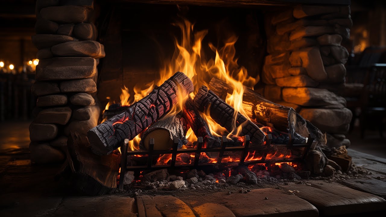 Relaxing Night with Cozy Fireplace Crackling Sounds | Burning Fireplace ...