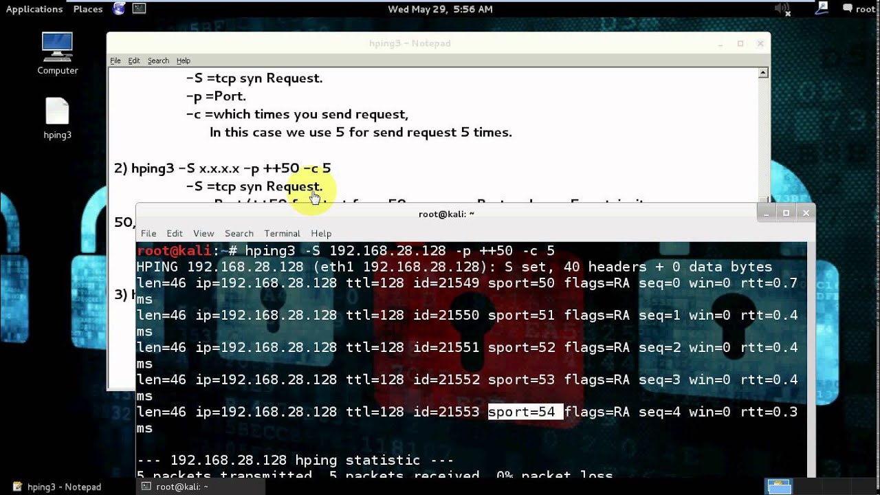 Hping3 in Kali Linux - YouTube
