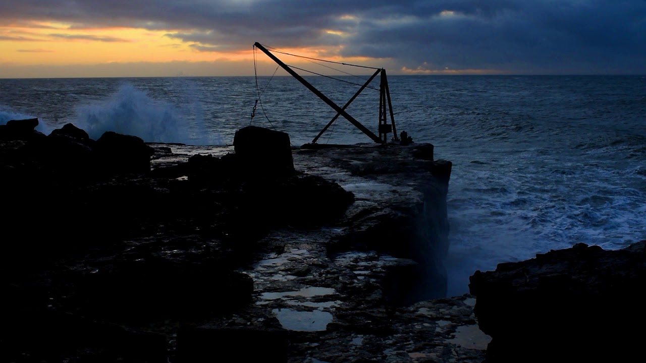 Dawn at Portland Bill, Dorset recording some waves with 60mph gusts of ...