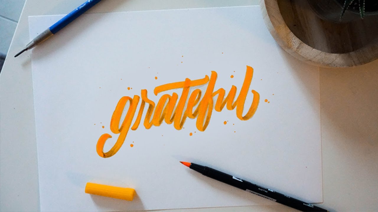 'Grateful' | Speed Calligraphy | Brush Lettering | Left-Handed - YouTube