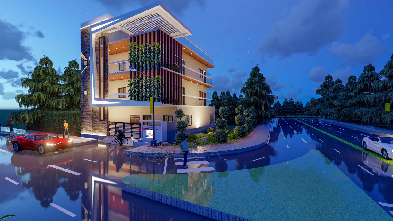 G+2 elevation design night view lumion - YouTube