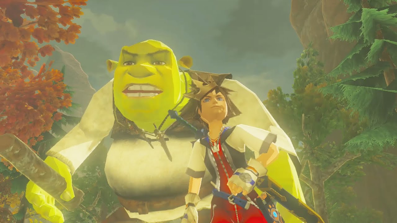 Sora from Kingdom Hearts Meets Shrek in Zelda Breath of the Wild - YouTube