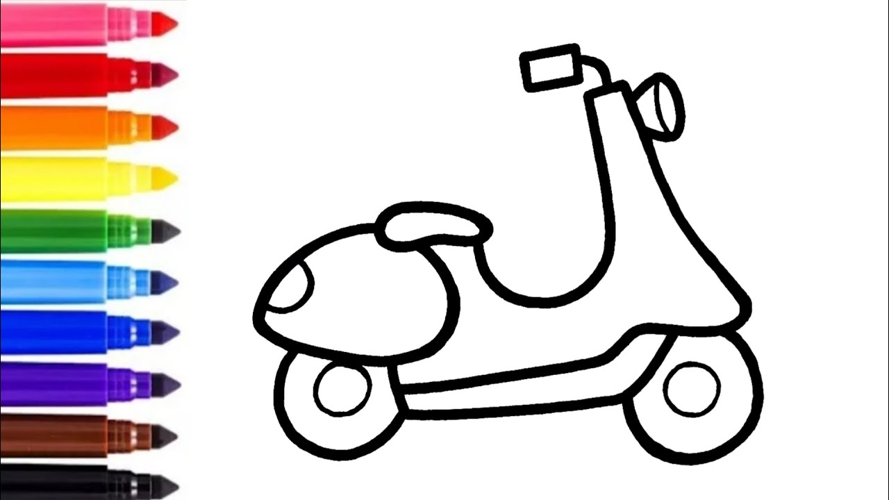 How to draw a Scooter | Scooter Drawing, Painting & Coloring for Kids ...