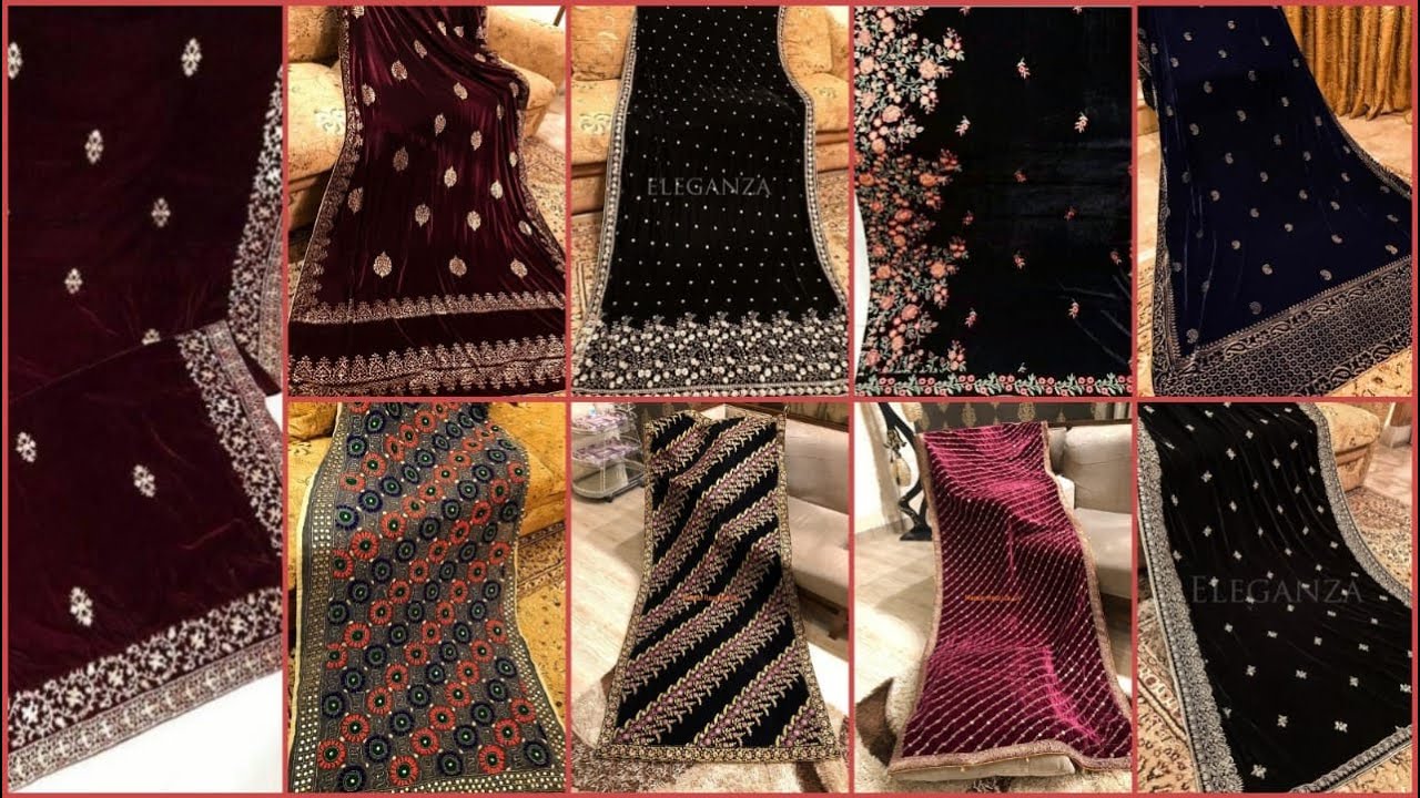 beautiful & elegant Velvet shawl design embroidery shawls | heavy ...