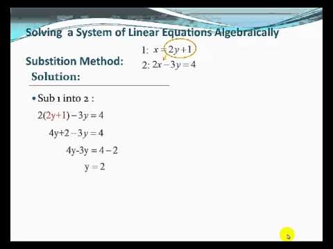 Solving a System of Linear Equations Algebraically Substitution Method ...