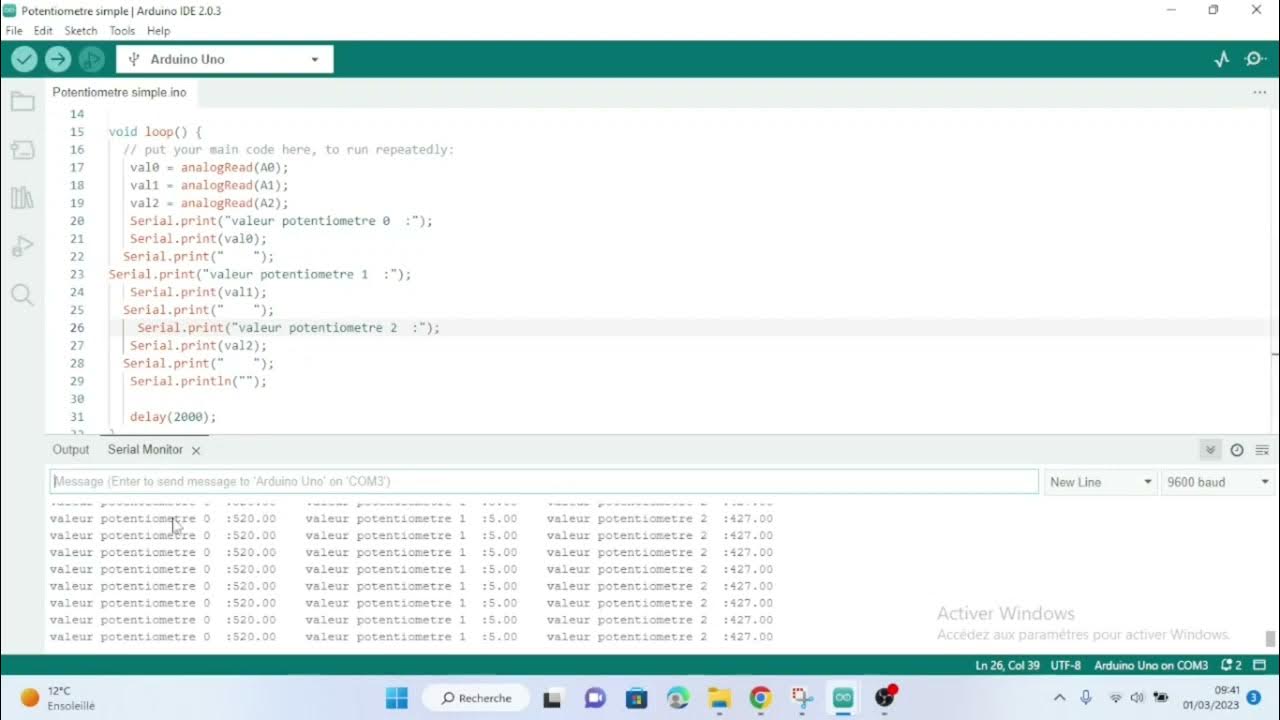 POTENTIOMETRE code sur Arduino pour trois potentiomètre - YouTube