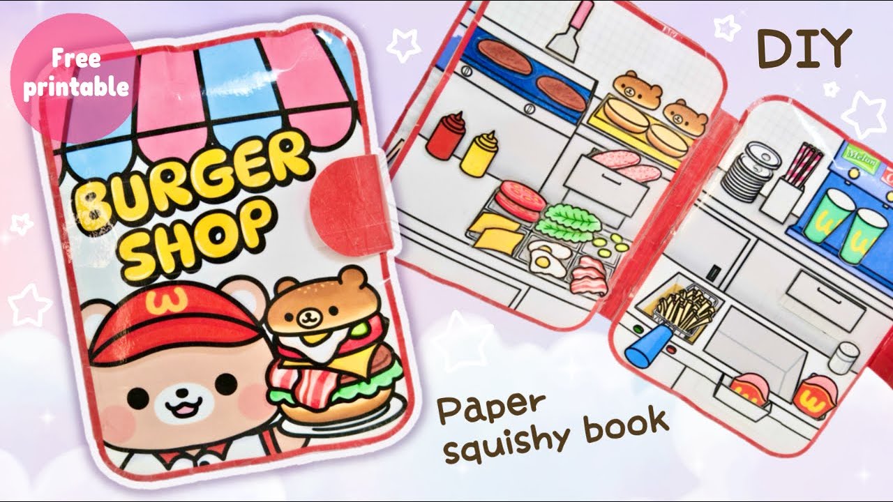 Paper craft | How to make kawaii burger shop paper squishy book | DIY ...