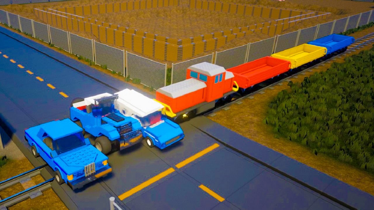 Lego Car Destruction by Train 14 - Brick Rigs - YouTube