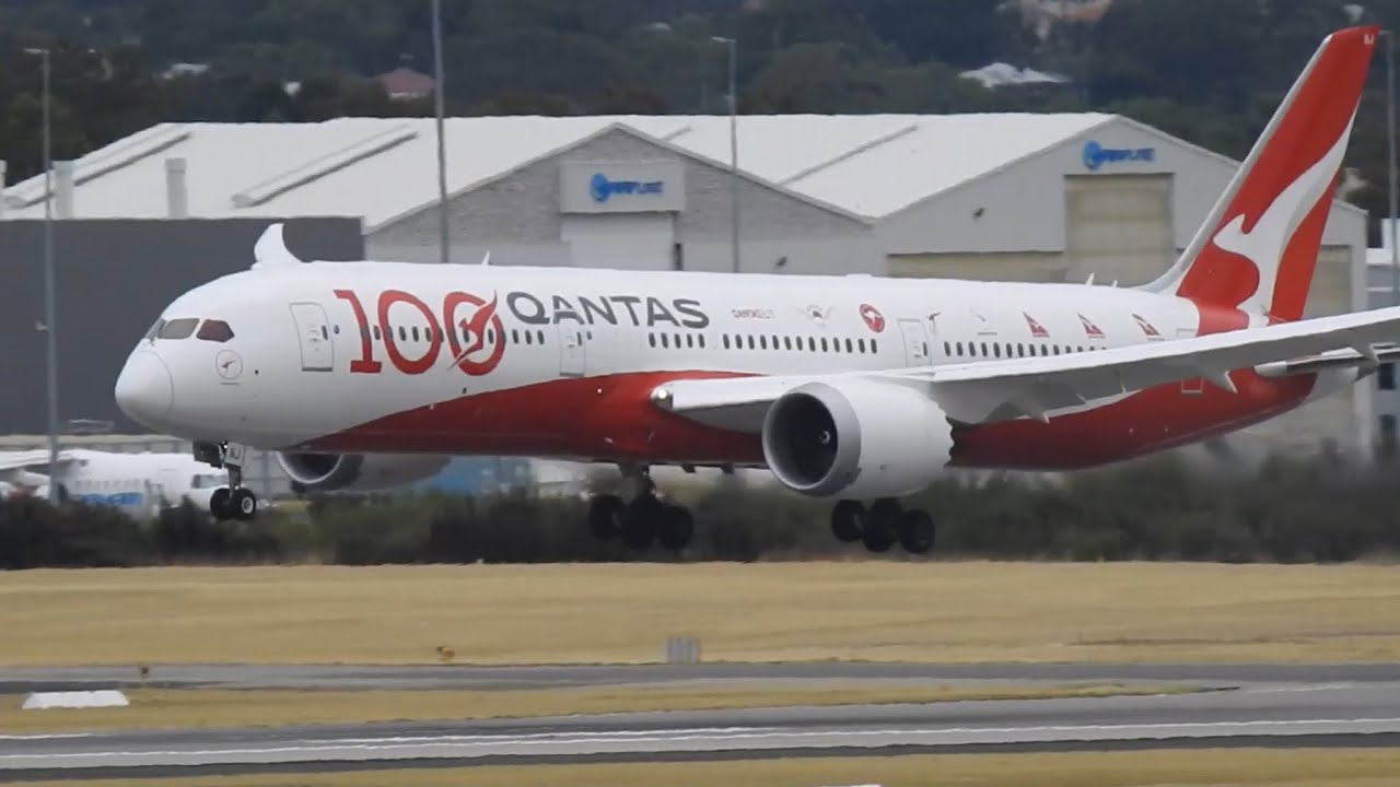 Qantas 100th Anniversary Livery Landing At Perth Airport - YouTube