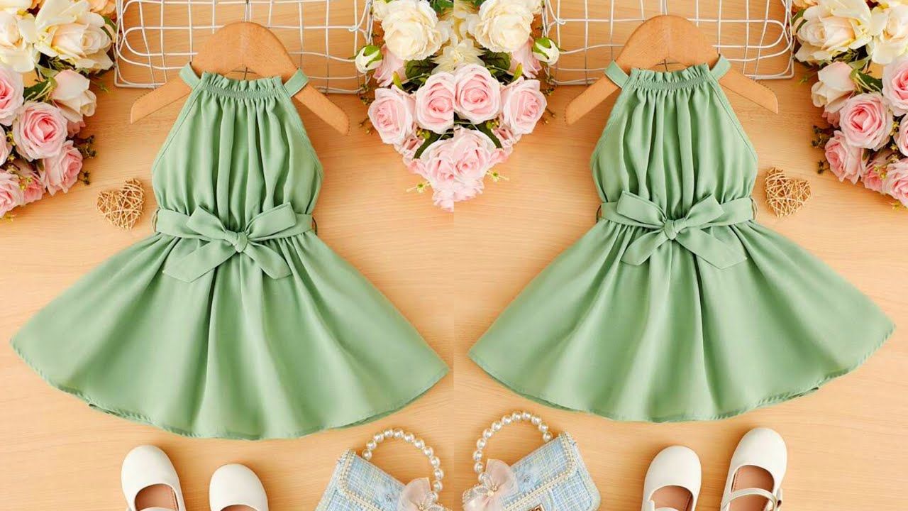 Beautiful and New Pattern ruffled Halter Neck Belted Baby Frock Cutting ...