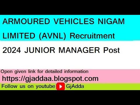 AVNL Recruitment 2024 JUNIOR MANAGER Post #job - YouTube