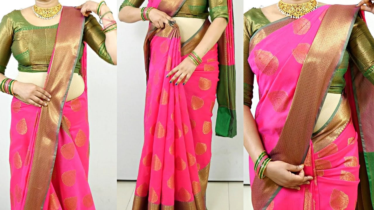 Beautiful cotton silk saree draping | perfect saree draping tutorial ...