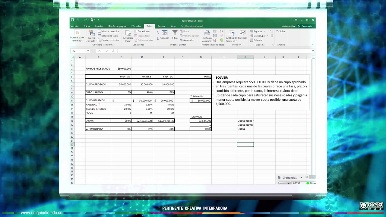 Herramienta Solver - Ejercicio - YouTube
