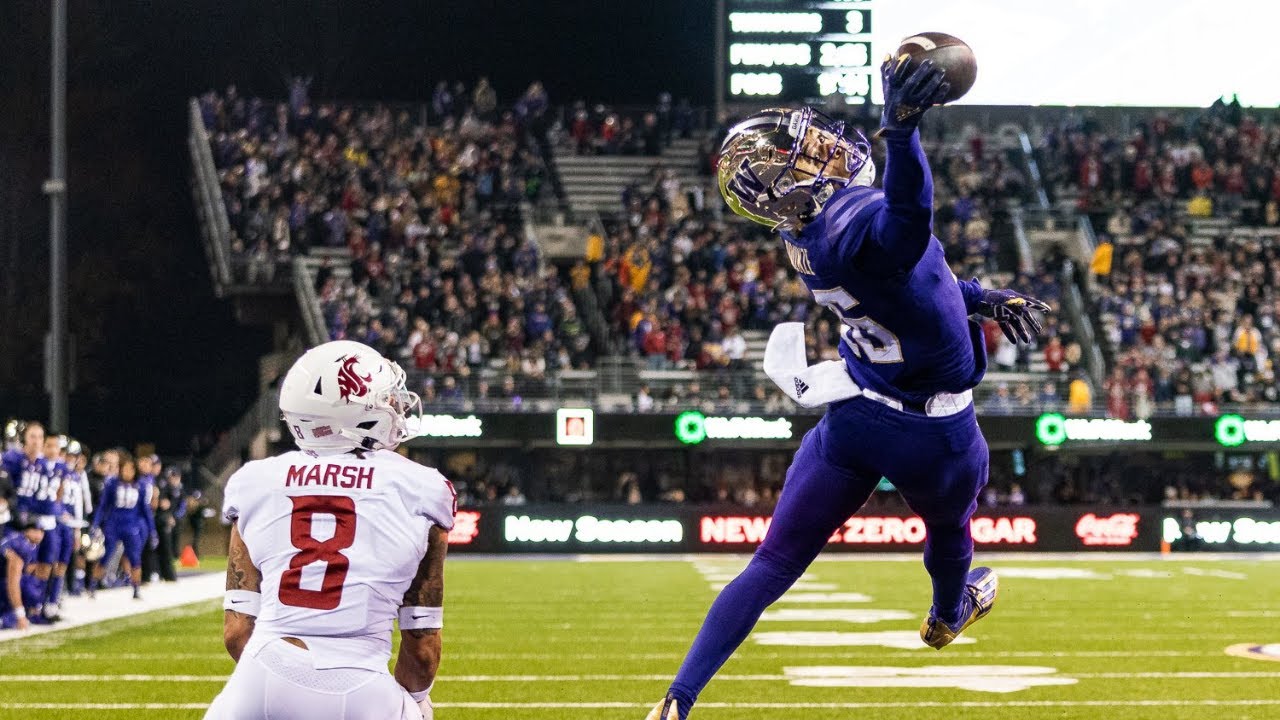 Washington's Rome Odunze makes amazing one-handed touchdown catch in Apple Cup - YouTube