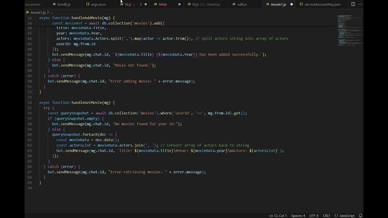 Telegram bot using 'node-telegram-bot-api' and interacts with Firestore DB & OMB API - YouTube