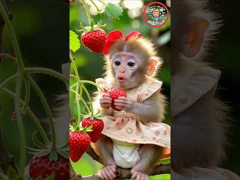 Cutest Baby Monkey Eating Strawberry 🍓 #cute  #cuteanimals #adorablepets #animalvideos  #babymonkey