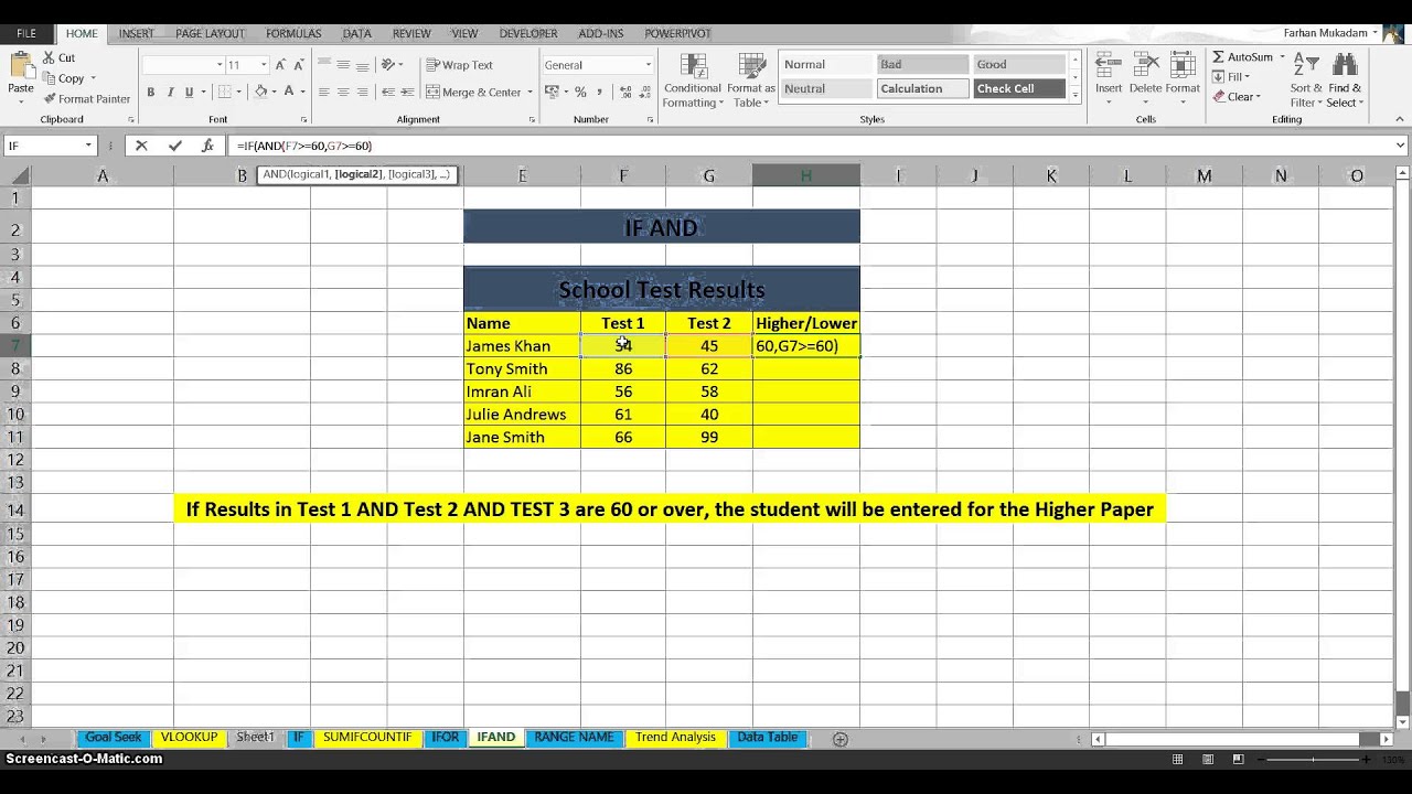 IF AND Formula In Microsoft Excel Spreadsheets YouTube IF AND Formula In Microsoft Excel Spreadsheets YouTube