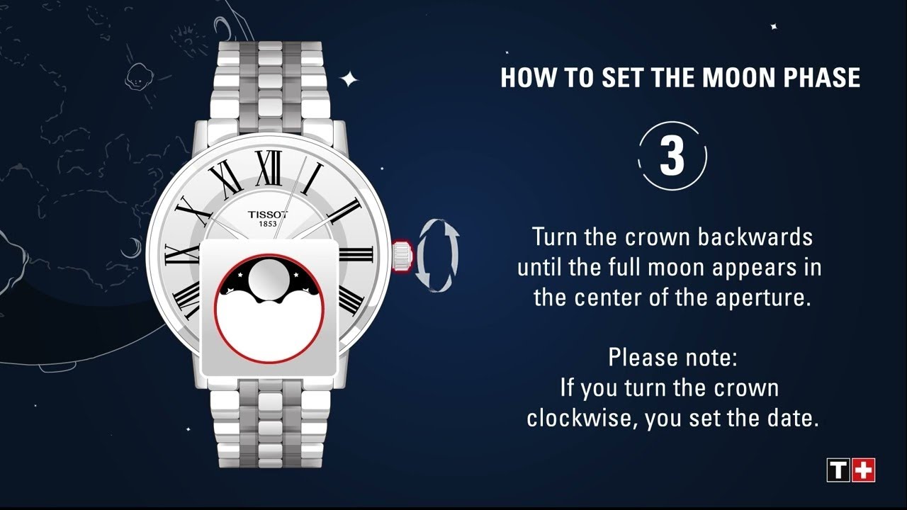 Tissot tutorial : How to set the Moon Phase on your watch - YouTube