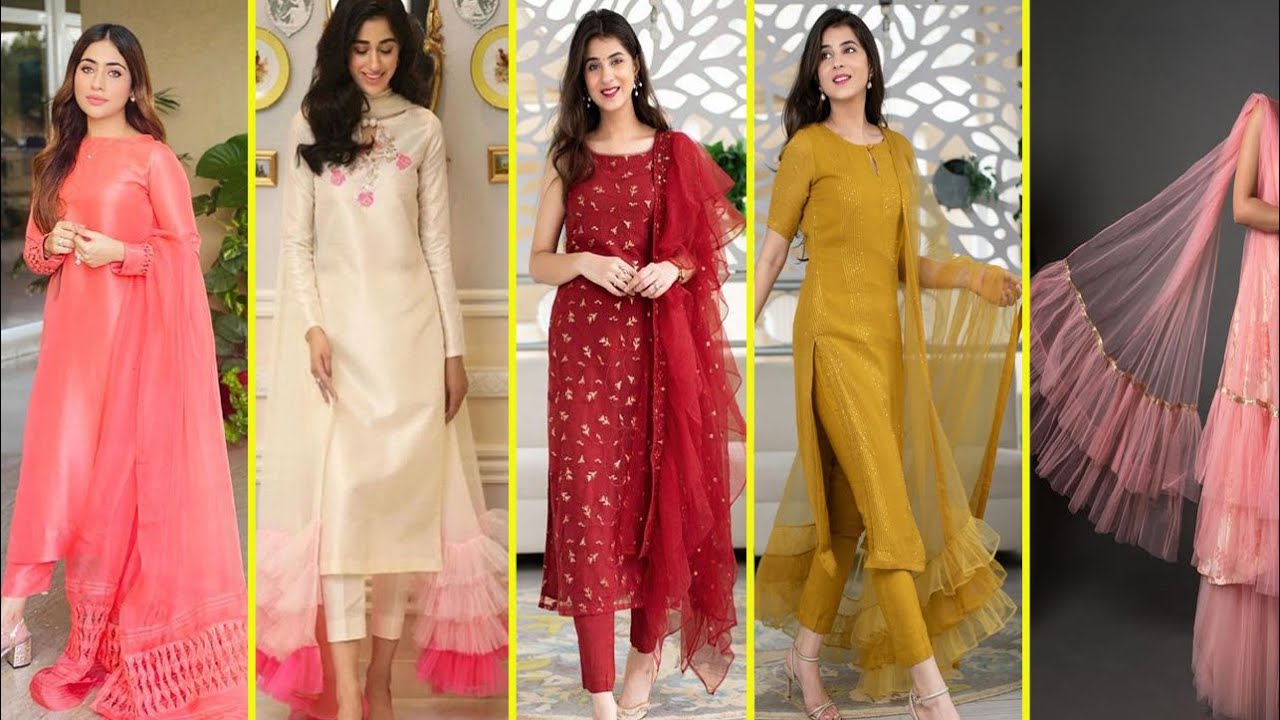 Kurti with Frill dupatta suit designs,frill dupatta for a stunning look ...