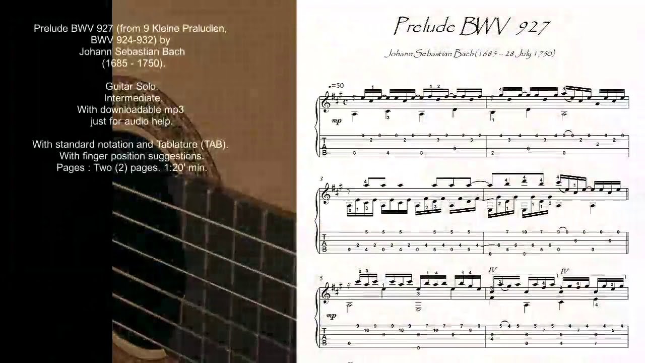 Bach Prelude BWV 927 guitar solo - YouTube