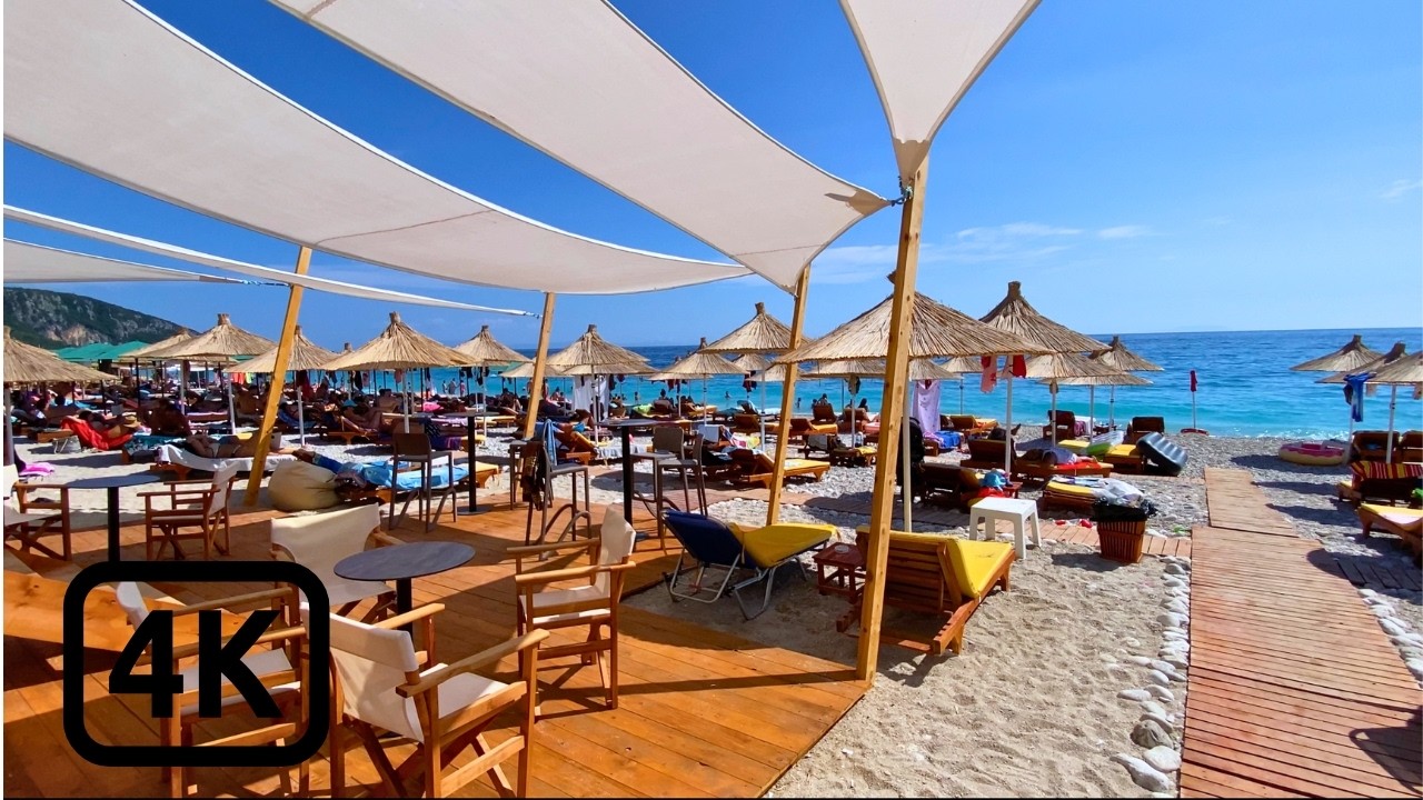 Albania 4K [Walking Tour] Dhermi Beach Clubs - YouTube