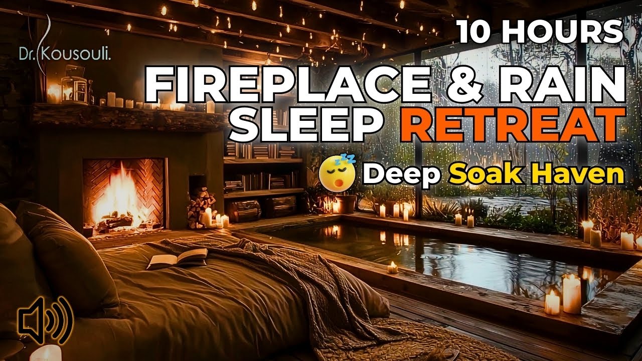 Gentle Rain & Crackling Fire | Candlelit Bath Sleep Sanctuary for Deep ...